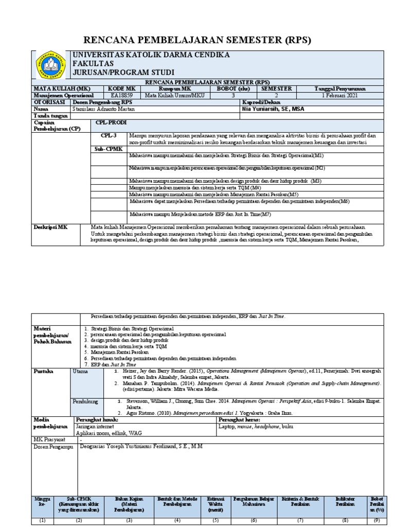 RPS MBKM Manajemen Operasional AKT | PDF