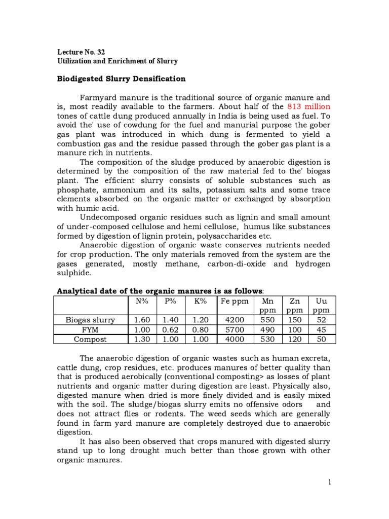 Slurry Handling in Biogas Plan | PDF