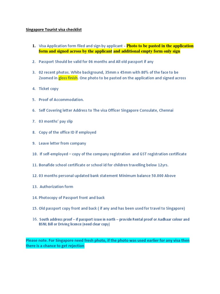 Singapore Tourist Visa Checklist | PDF