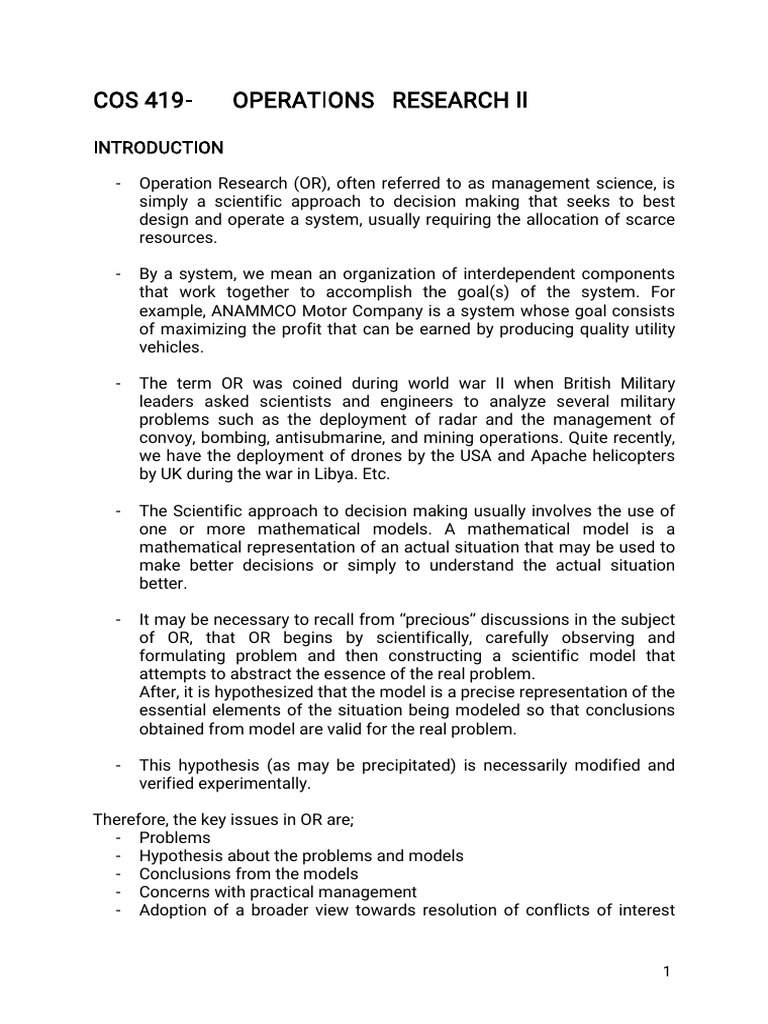 Cos 419-Operations Research | PDF