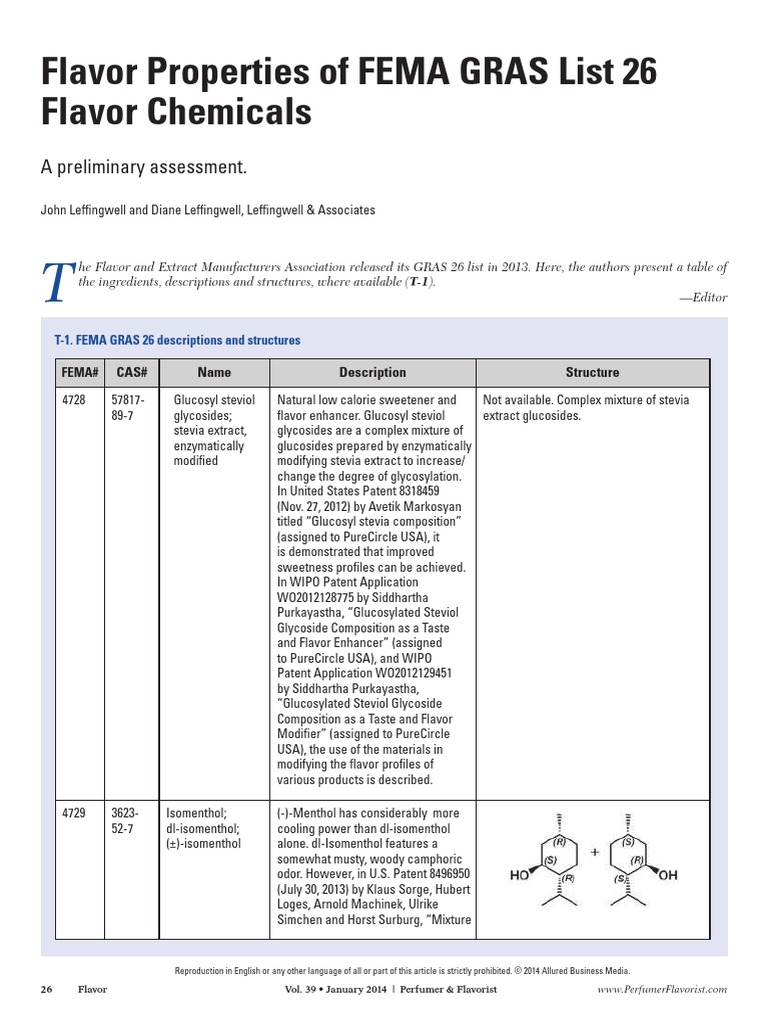 Flavor Properties of FEMA GRAS List 26 F | PDF | Umami | Taste