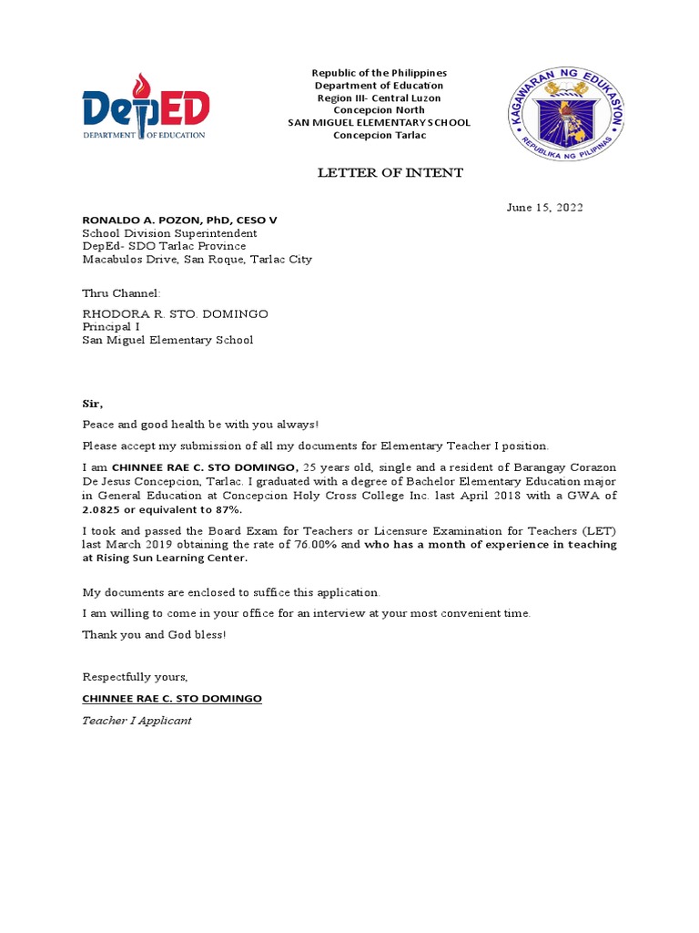 Letter of Intent 1 | PDF
