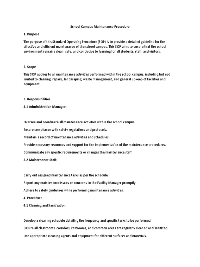 School Campus Maintenance SOP | PDF | Waste Management | Waste