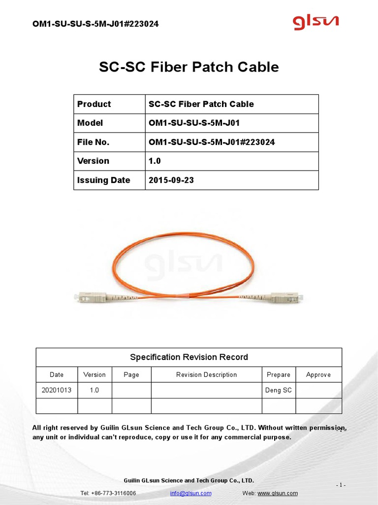 SC-SC Fiber Patch Cable Specifications | PDF