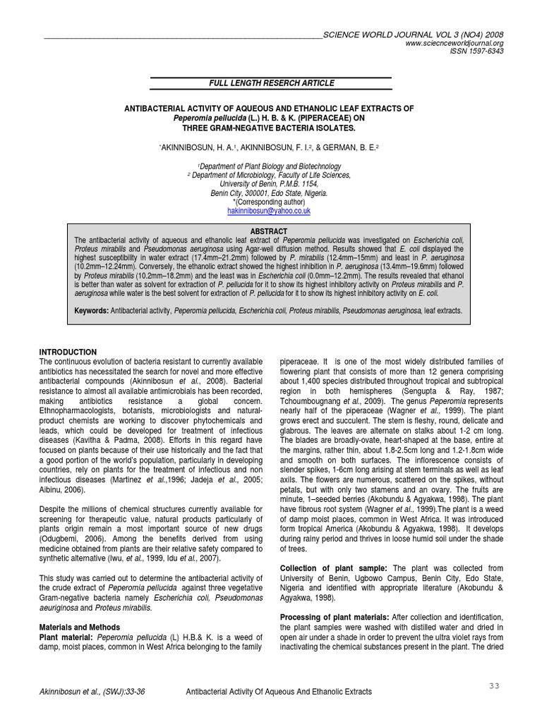 Antibacterial Activity of Aqueous and Ethanolic Leaf Extracts of | PDF | Antimicrobial ...