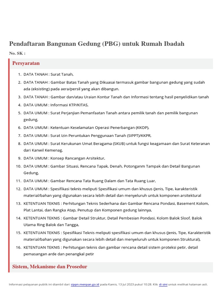 Unduh Standar Pelayanan - Pendaftaran Bangunan Gedung (PBG) Untuk Rumah Ibadah | PDF