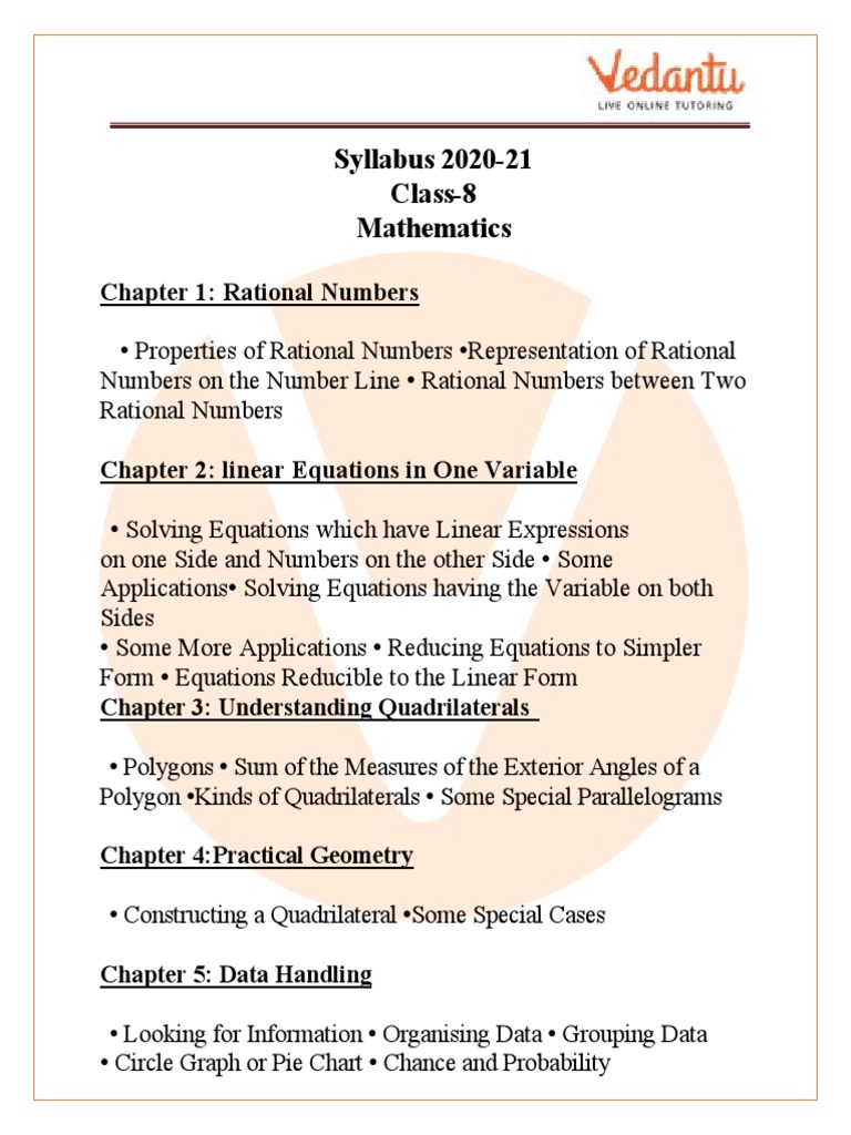 CBSE Syllabus For Class 8 Maths 2023-24 Examination | PDF