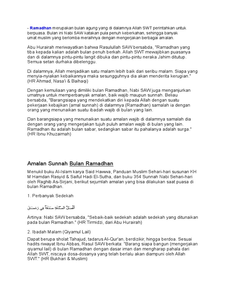 Sunnah Sunnah Di Bulan Ramadhan | PDF