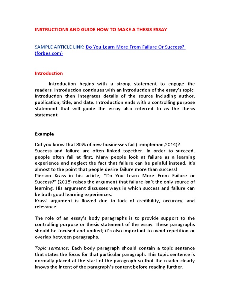 Instructions and Guide How To Make A Thesis Essay | PDF | Essays ...