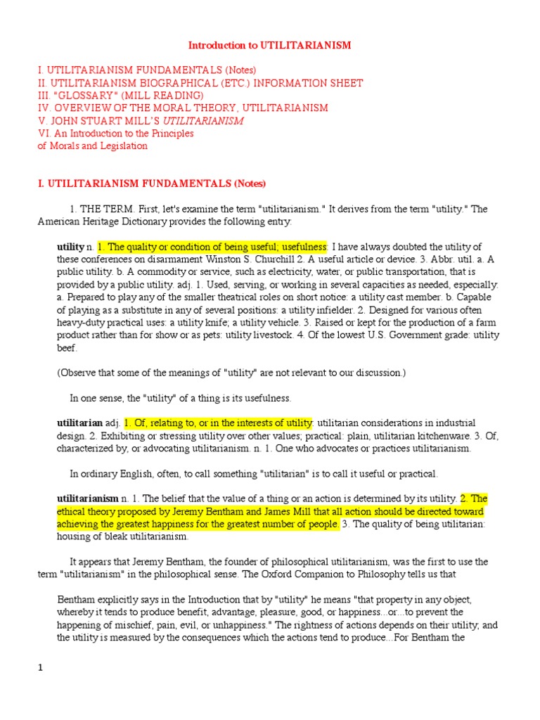 Intro To Utilitarianism | PDF | Utilitarianism | Hedonism