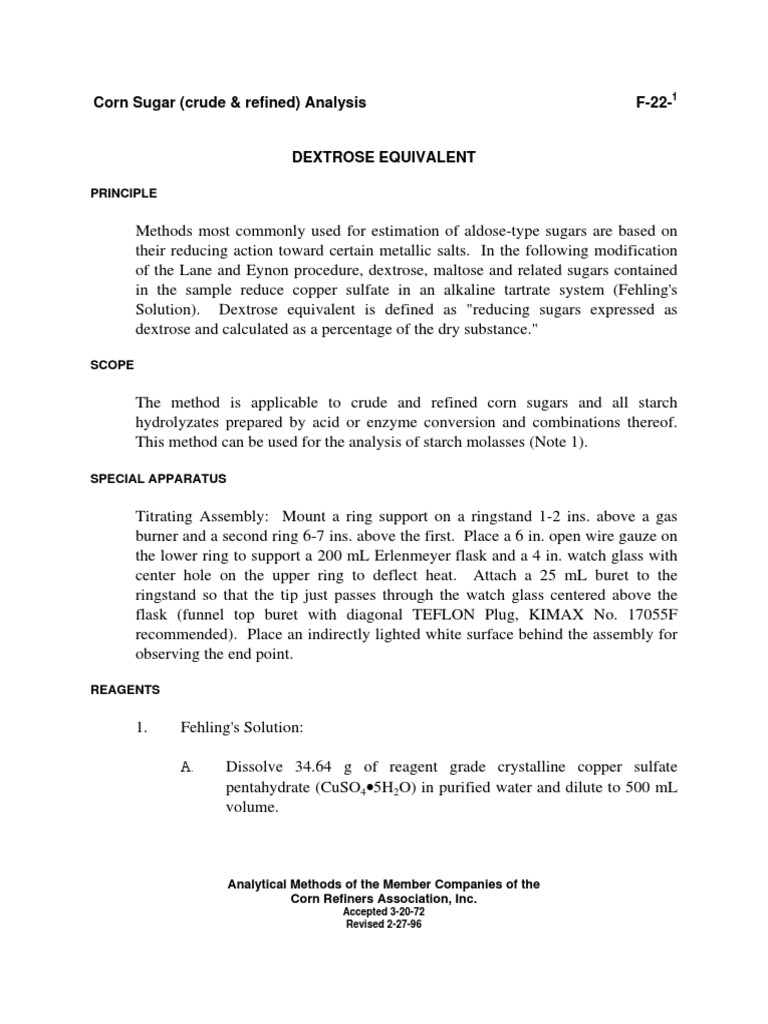 Dextrose Equivalent | PDF | Chemistry | Titration