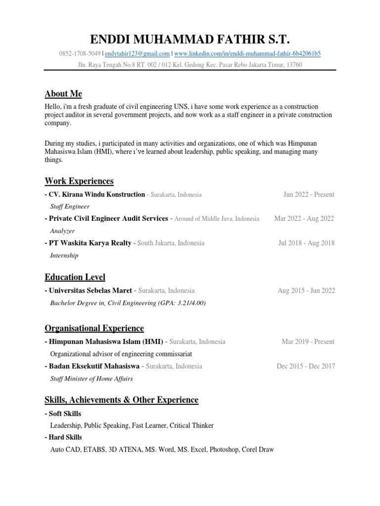CV Enddi Muhammad Fathir | PDF