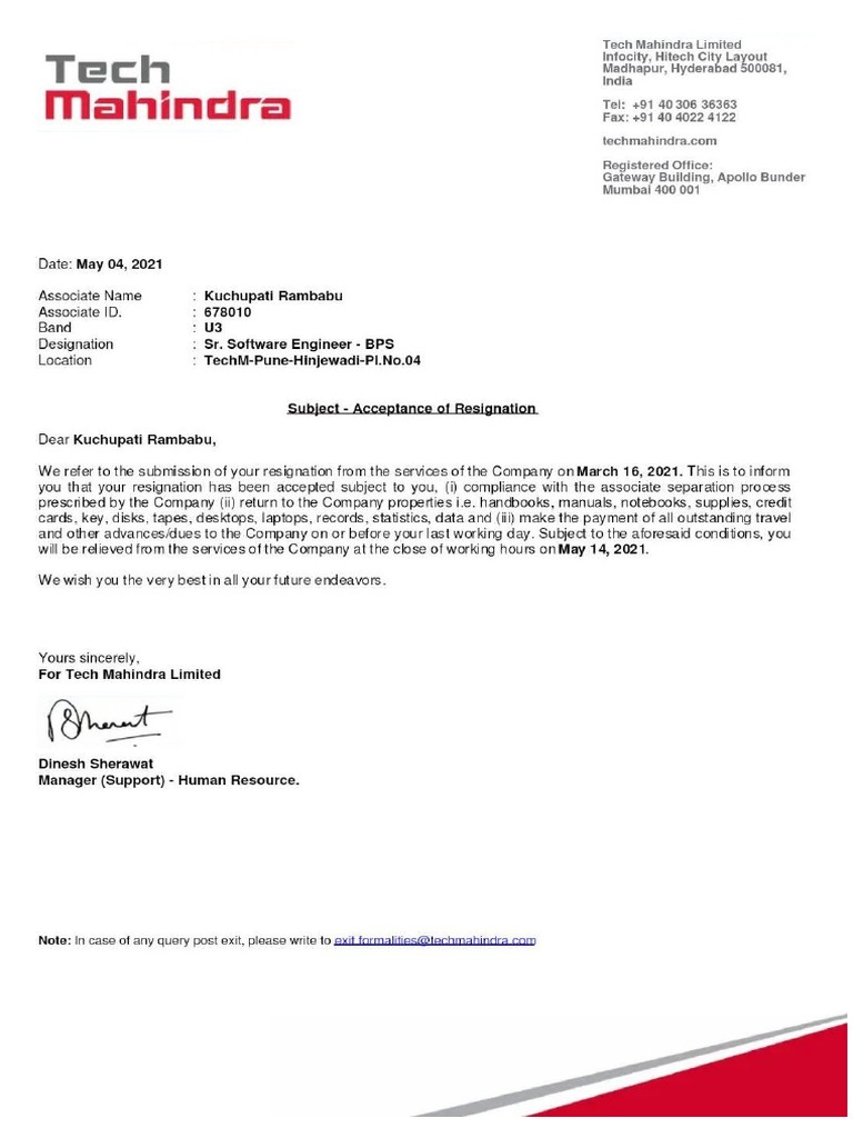 TechM Release Letter drft1169 | PDF