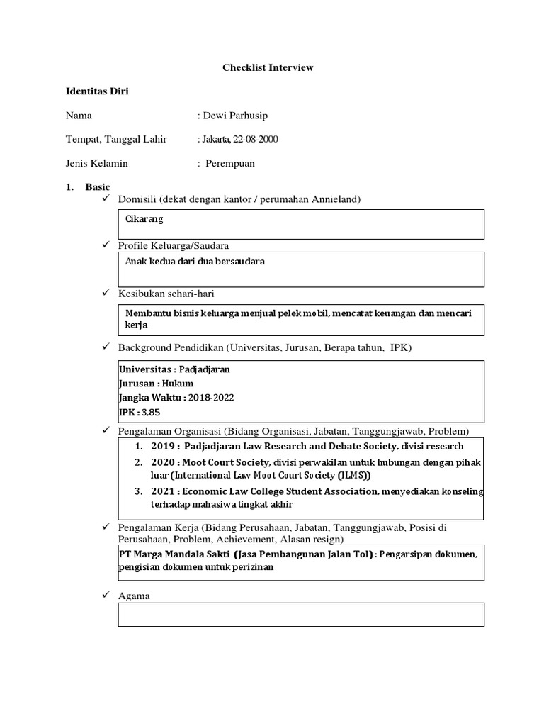 Hasil Interview HR - Legal Admin Compliance - Dewi Parhusip | PDF