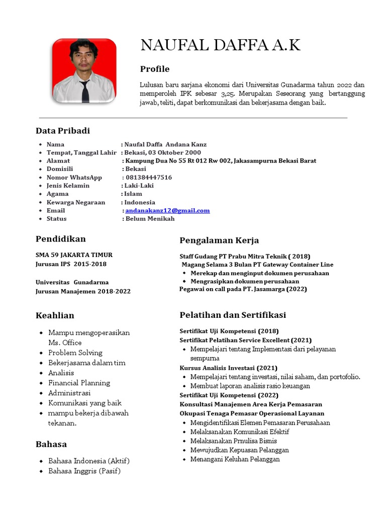 CV Naufal Daffa Terbaru | PDF