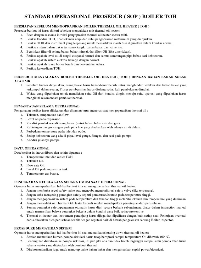 Standar Operasional Prosedur Boiler | PDF