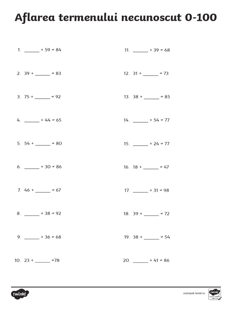 Fise de Lucru - Aflarea Termenului Necunoscut 0-100 | PDF