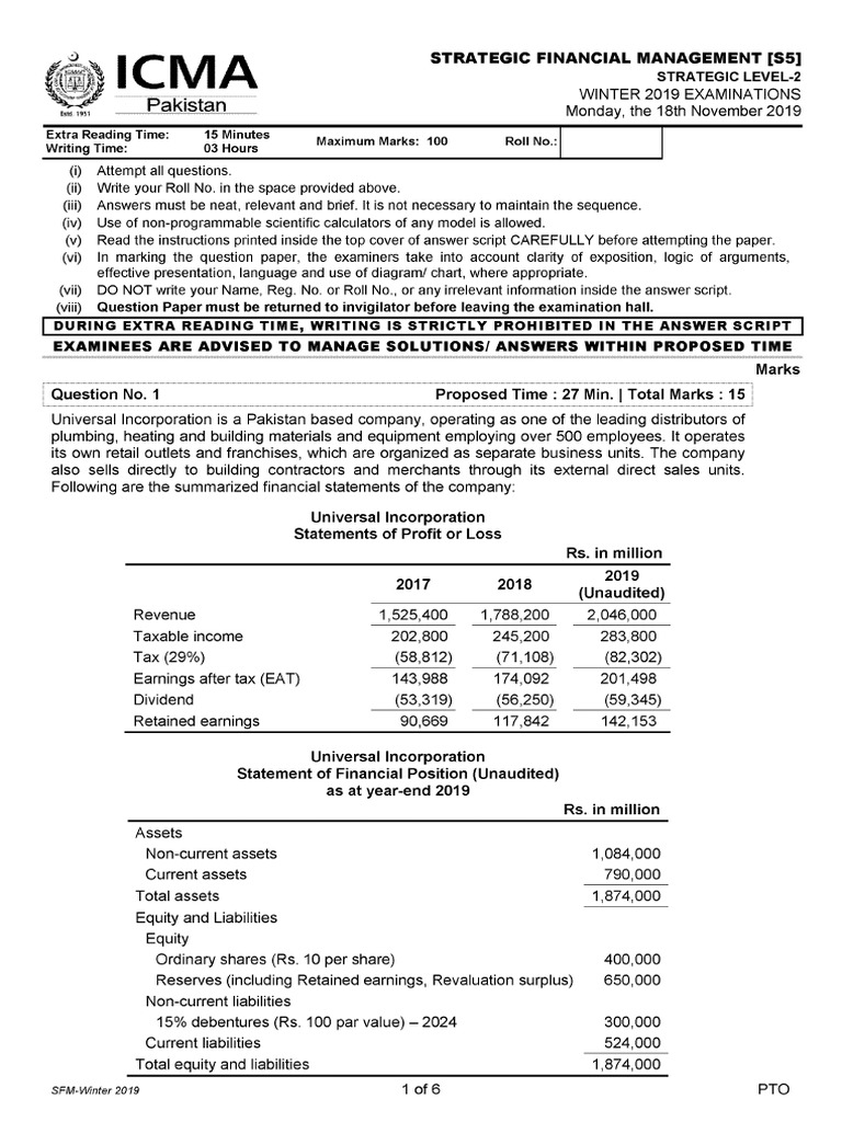 22-Winter 2019 - SFM QP | PDF