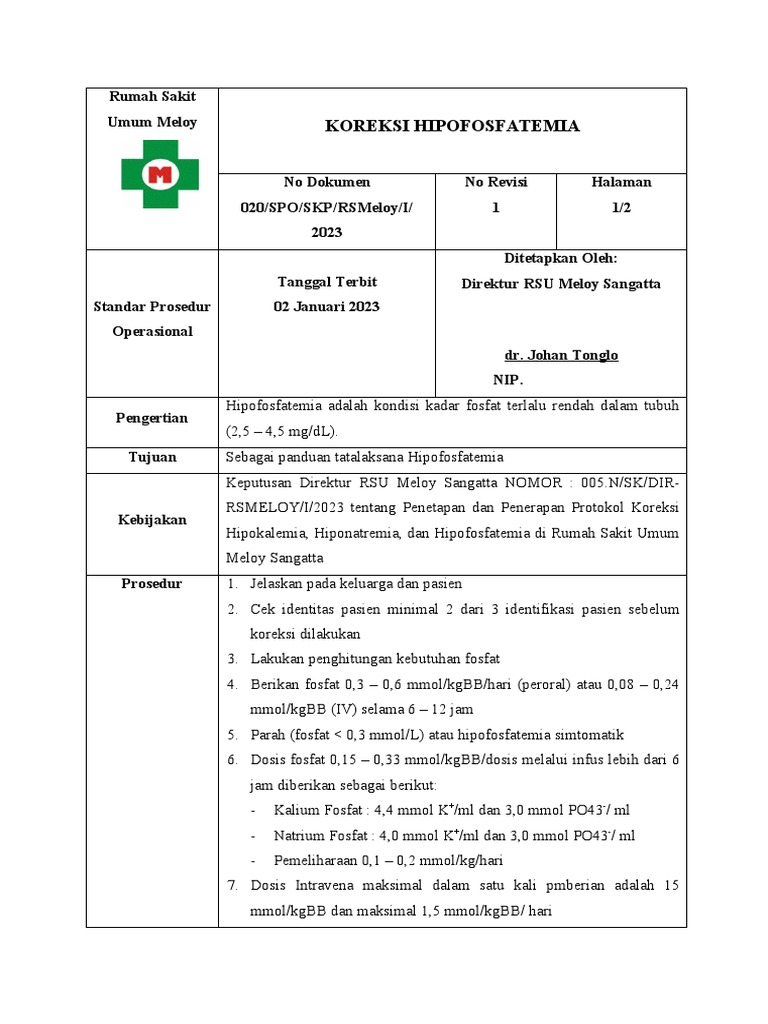Sop Koreksi Hipofosfatemia | PDF