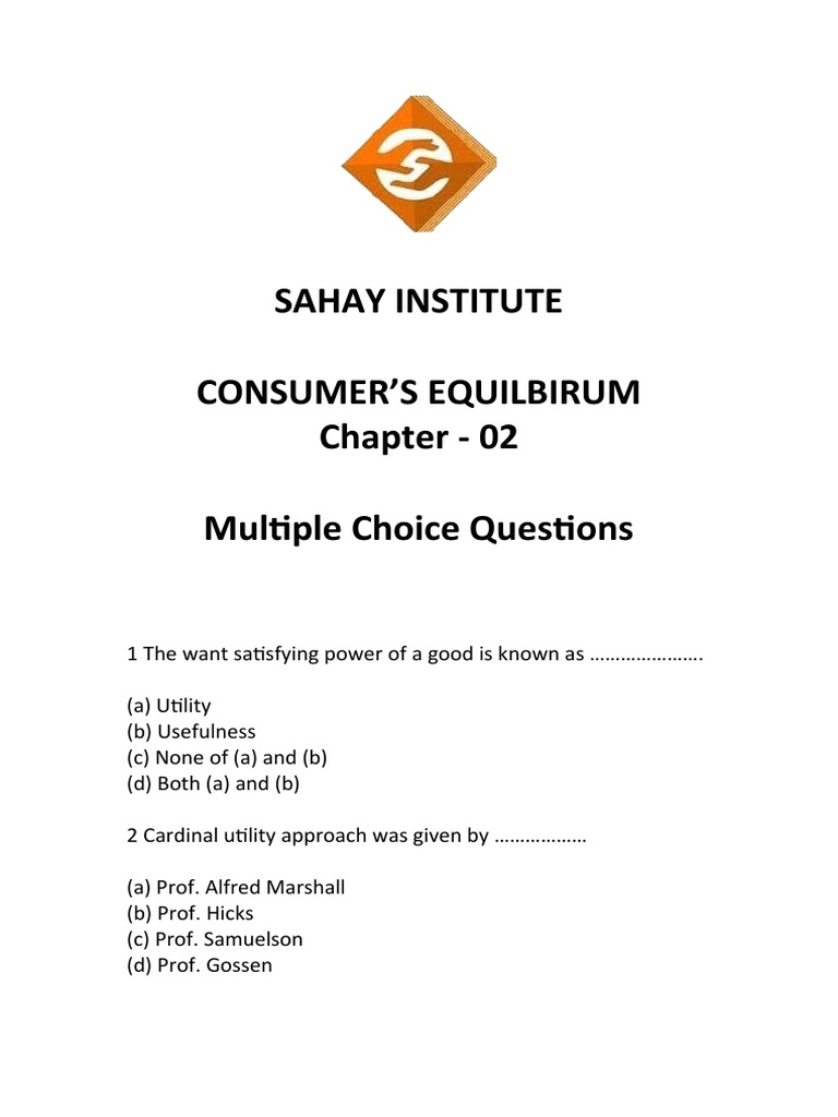 Consumer S Equilibrium Pdf Utility Marginal Utility