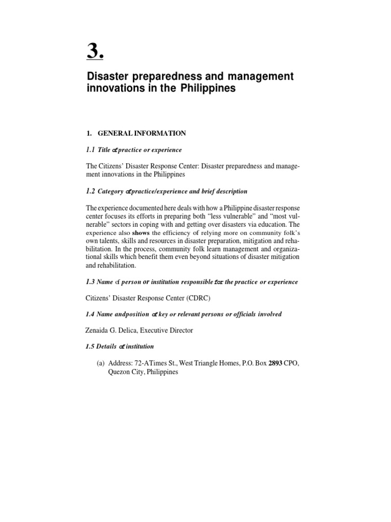 Disaster Preparedness and Management Innovations in The Philippines | PDF
