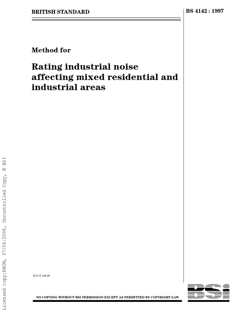 BS 4142-1997 Method For Rating Industrial Noise Affecting Mixed ...