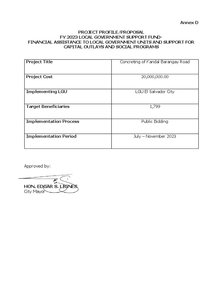 ANNEX D Project Profile | PDF