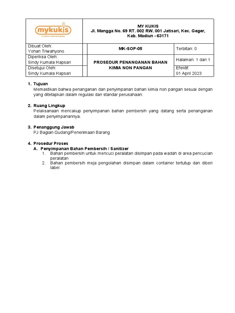 SOP-05-Prosedur Penanganan Bahan Kimia Non Pangan | PDF