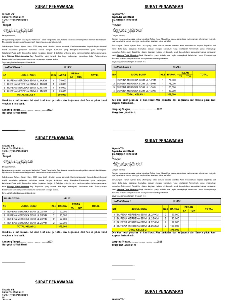 Penawaran Wali Murid Gopp 2023 | PDF