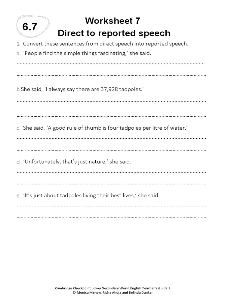Reported Speech Worksheet for Teachers | PDF | Linguistics | Grammar