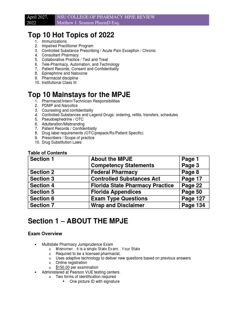 MPJE NSU Dr. Seamon 2022 | PDF | Medical Prescription | Pharmacy