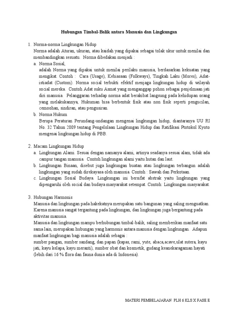 Hubungan Timbal Balik Antara Manusia Dan Lingkungan Materi Ajar PLH 8 ...
