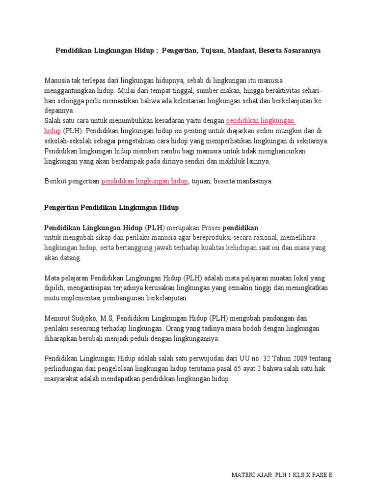 Materi Ajar PLH 1 Kelas X Fase e | PDF