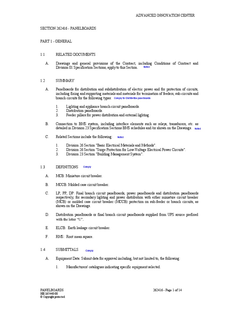 Section 262416 - Panelboards | PDF | Electrical Wiring | Electrical ...