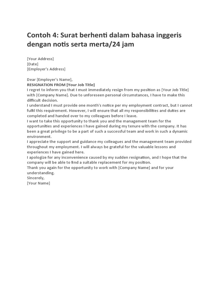 Contoh Surat Berhenti Notis English | PDF