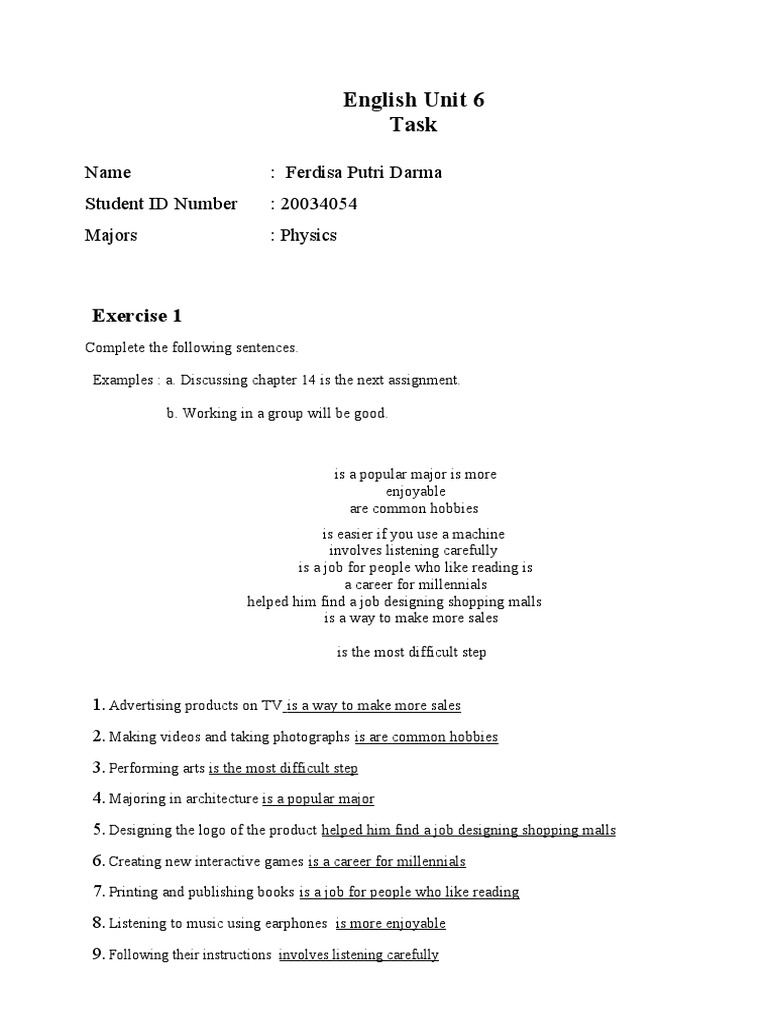 English Unit 6 Task | PDF