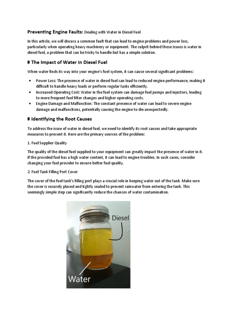 Preventing Engine Faults, Dealing With Water in Diesel Fuel | PDF ...