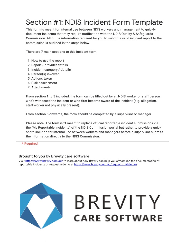 NDIS Incident Form Template From Brevity 1 | PDF