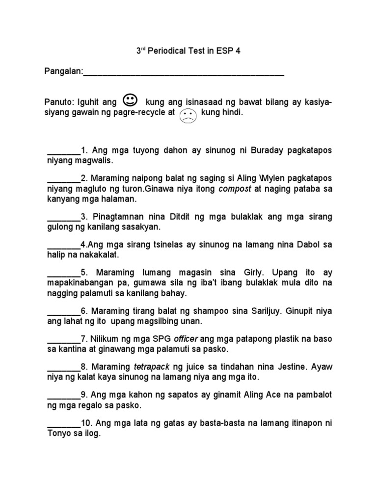 3rd Periodical Test in ESP 4 | PDF
