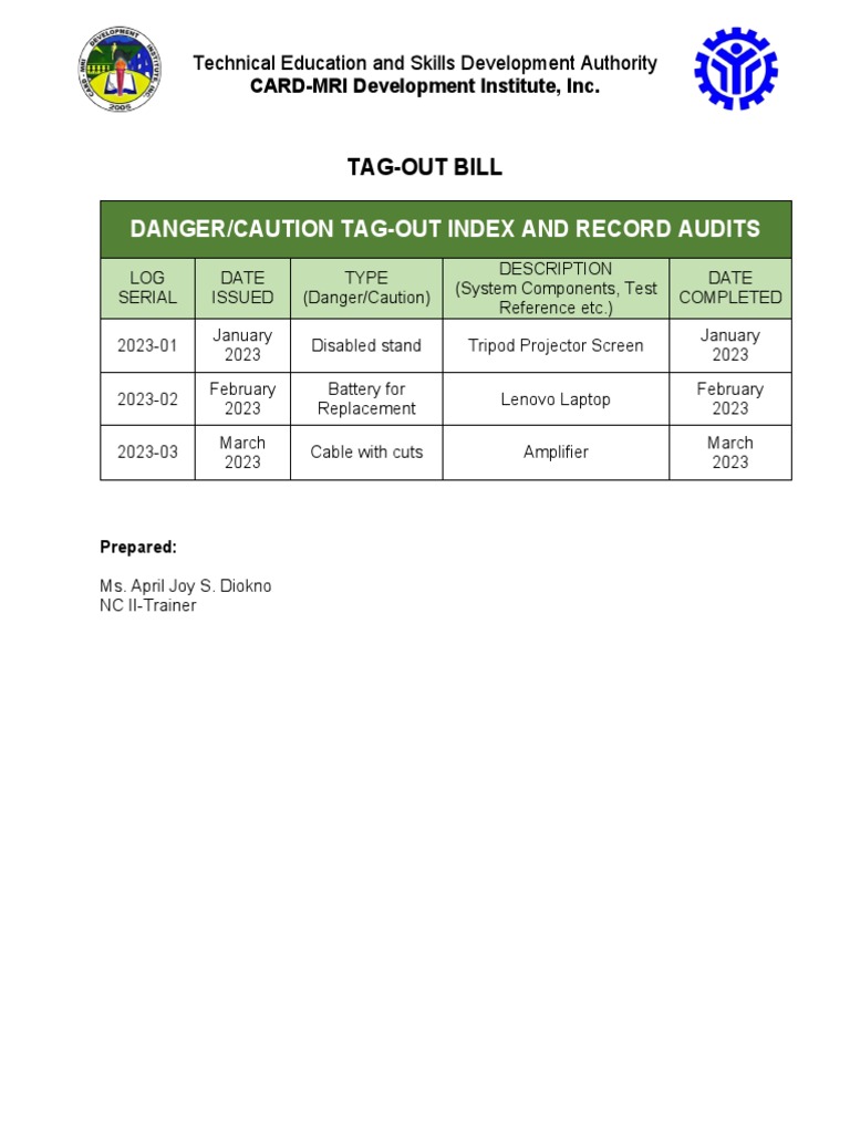 Tag-Out Index and Record Audits Log | PDF