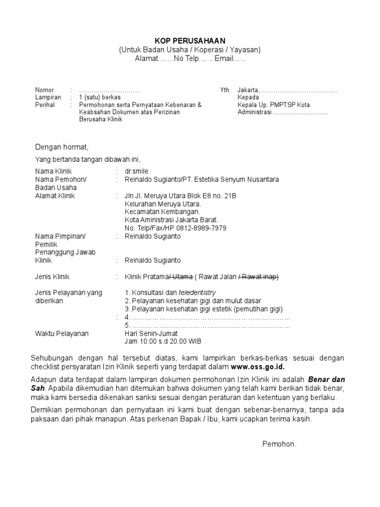 Surat Permohonan Ijin Klinik | PDF