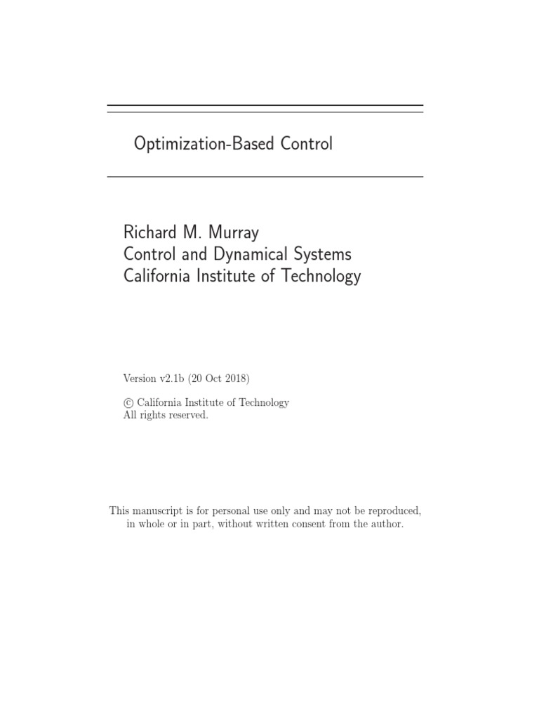 Optimization-Based Control Murray | PDF | Control Theory | Applied ...