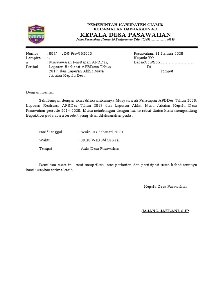 Undangan Musyawarah Desa | PDF