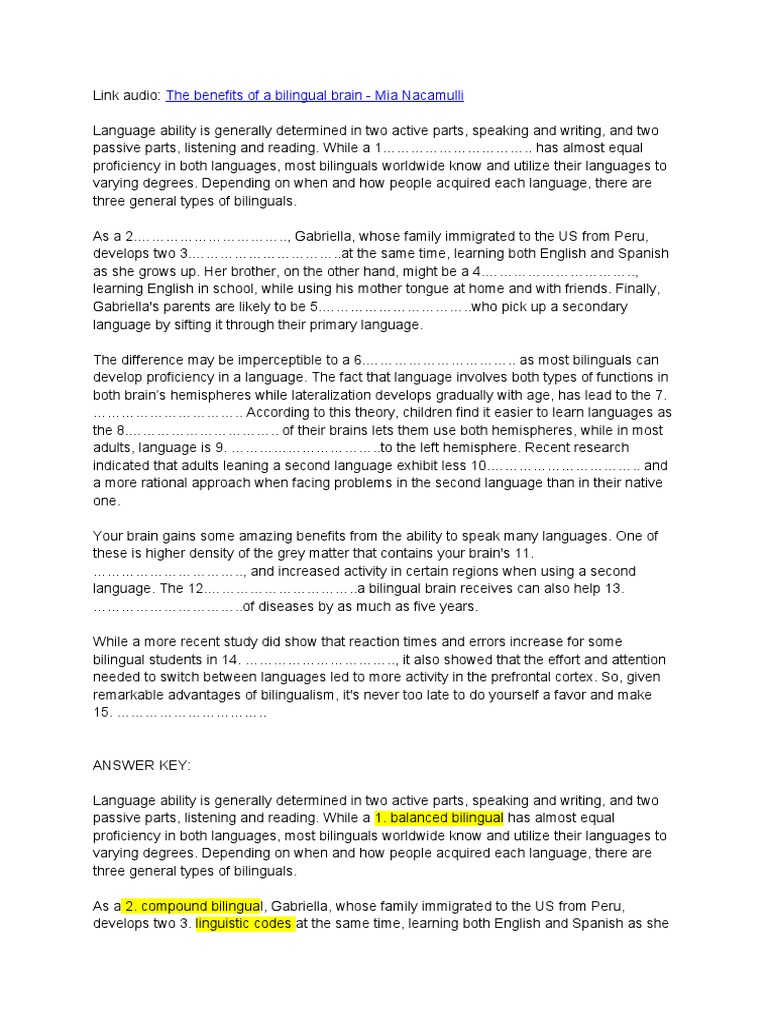 The Benefits of A Bilingual Brain - Mia Nacamulli | PDF