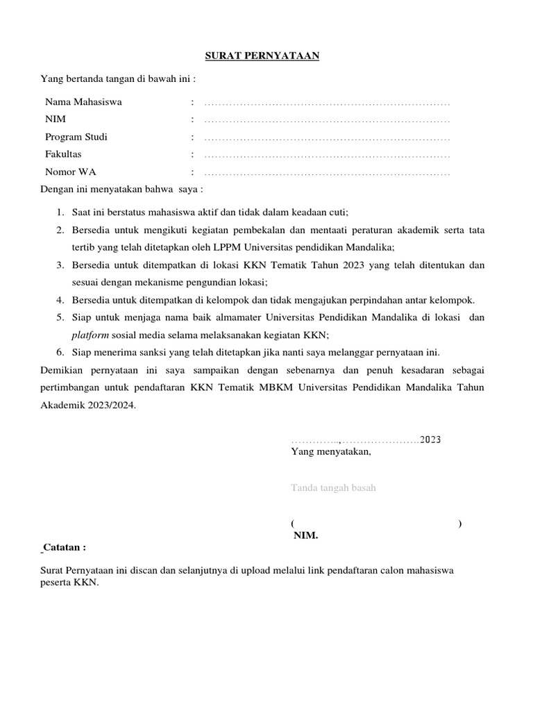 Salinan Dari Surat Pernyataan Mahasiswa | PDF Salinan Dari Surat Pernyataan Mahasiswa | PDF