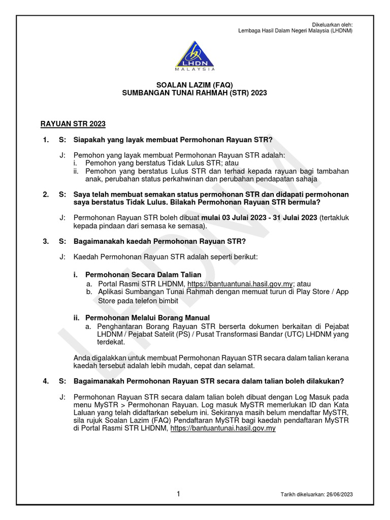 Soalan Lazim (Faq) Mystr Rayuan STR 2023 | PDF