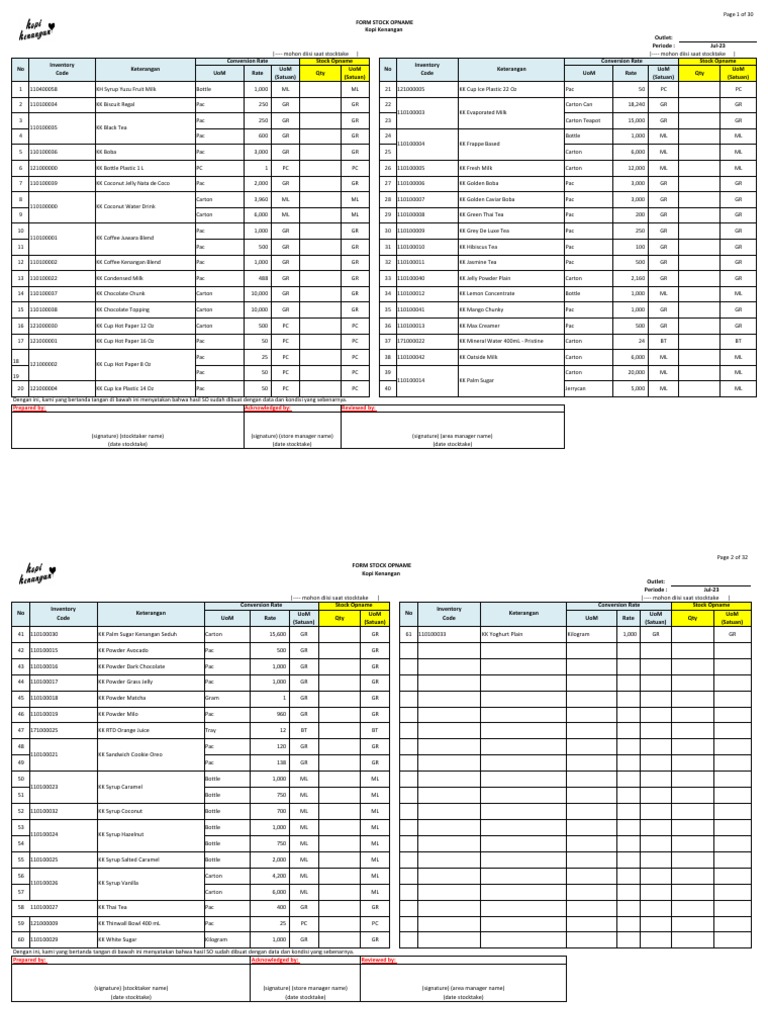 Blank Form Stock Opname Jul 23 | PDF
