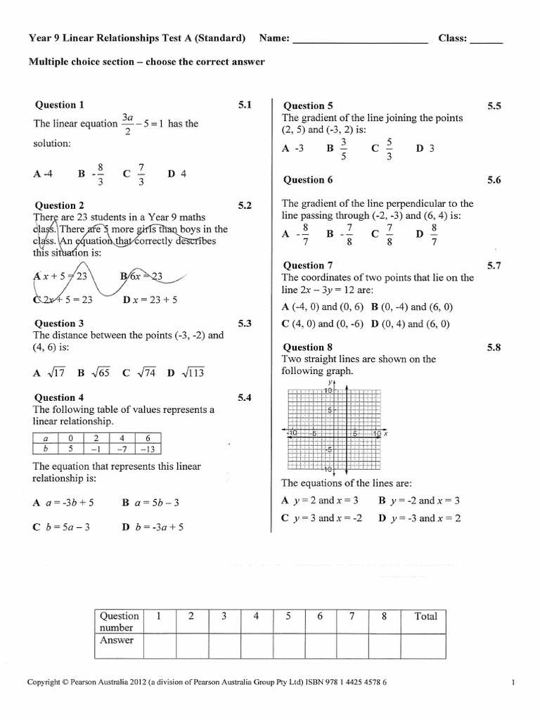 Practice Paper - Linear Relationships | PDF