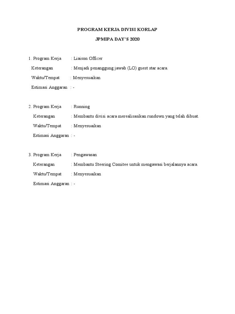 Program Kerja Korlap | PDF