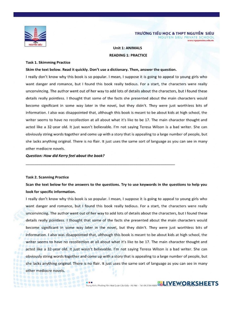 Skimming and Scanning Task | PDF